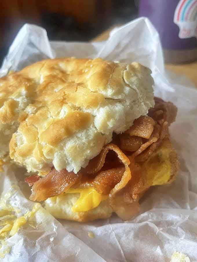 Crispy bacon, melted cheese, and egg tucked inside a flaky biscuit. Breakfast just called and said it's done trying to compete.