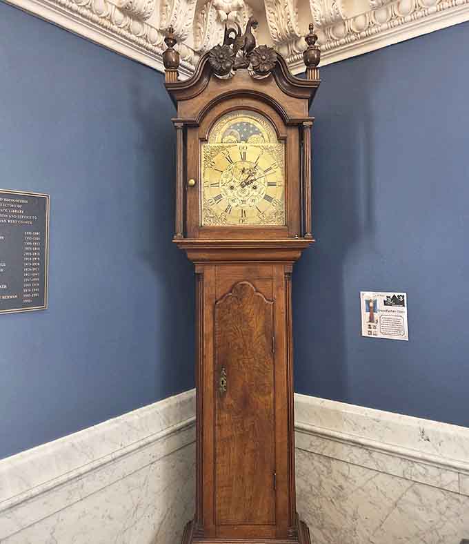 This grandfather clock has witnessed more overdue book returns than most of us have had hot dinners.