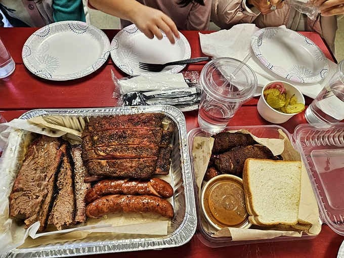 Brisket, ribs, sausage, and Texas Twinkies sharing one glorious tray. This is a proper Colorado afternoon.