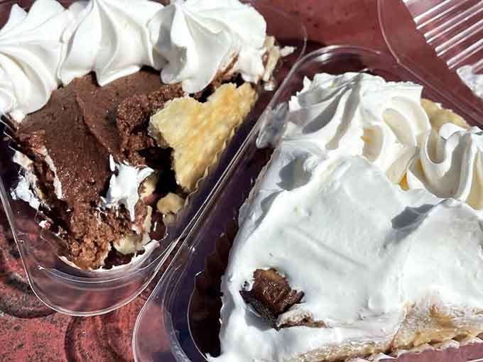 French silk and Reese's pie side by side, proof that choosing just one is genuinely impossible.