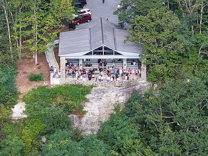 From up here, you realize the chapel isn't just sitting on the mountain. It's part of it.