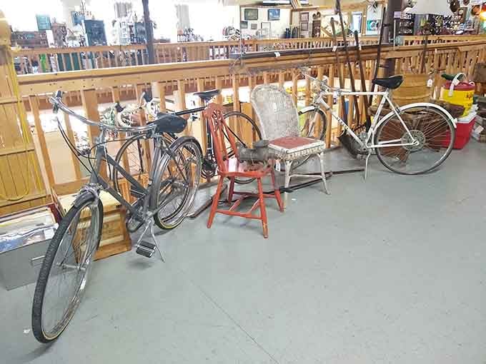 Classic bicycles lined up like they're ready to pedal straight back into the 1950s.