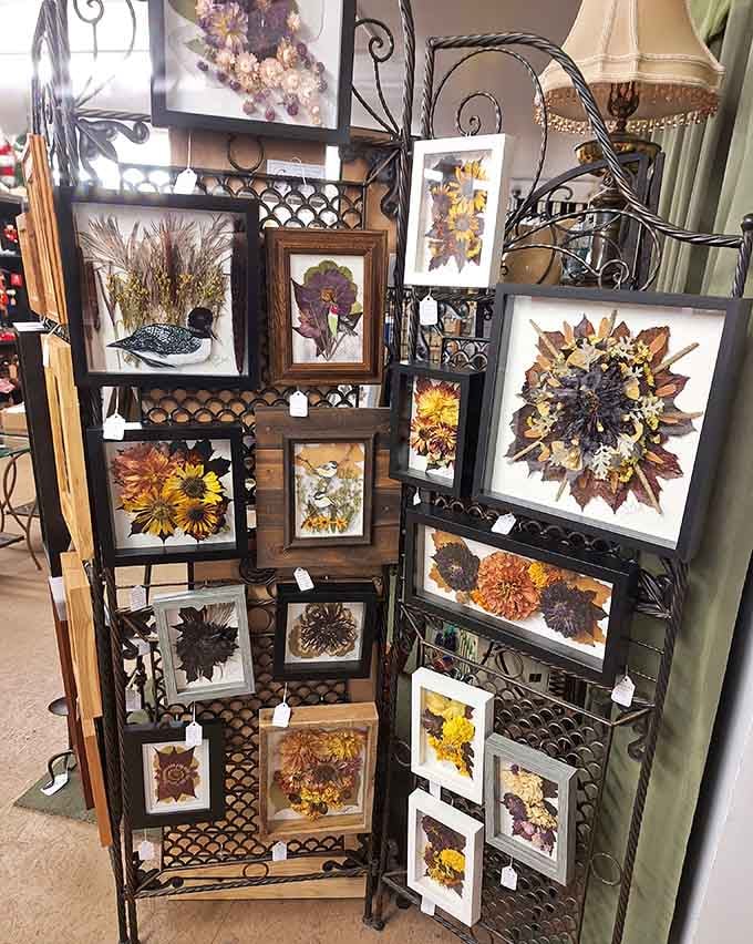 Pressed flowers and botanicals framed like fine art. Nature called, and these vendors picked up immediately.