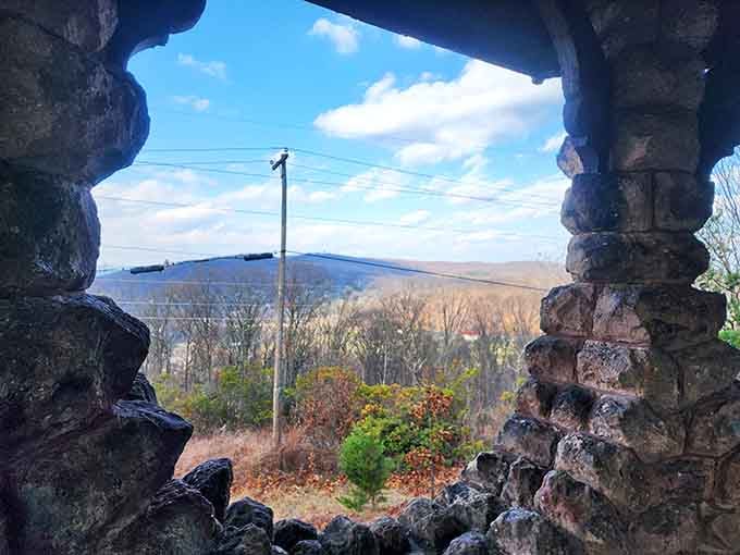 Framed by ancient stone, the rolling Pennsylvania hills stretch out like a painting nobody commissioned but everyone deserves to see.