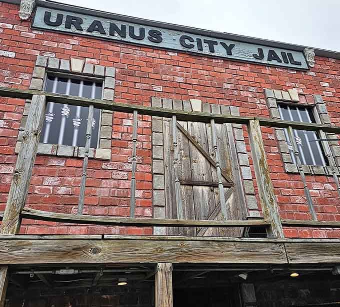The Uranus City Jail facade is dramatic, rustic, and absolutely begging to be your next profile photo.