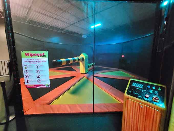 The Wipeout attraction dares you to jump over and duck under a rotating arm, easier said than done, trust me.