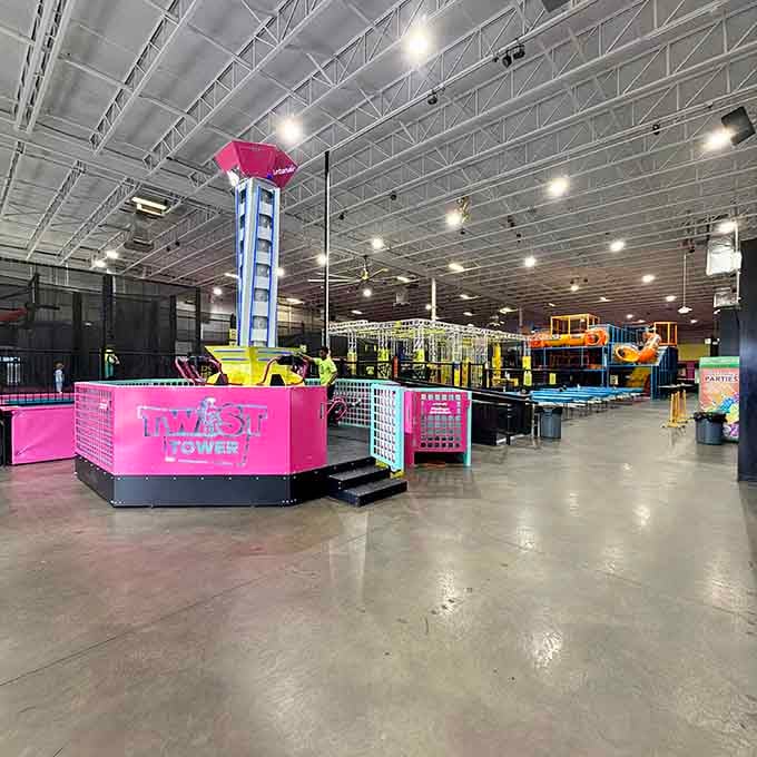 The Twist Tower stands ready to spin you around until you forget which way is up or down.