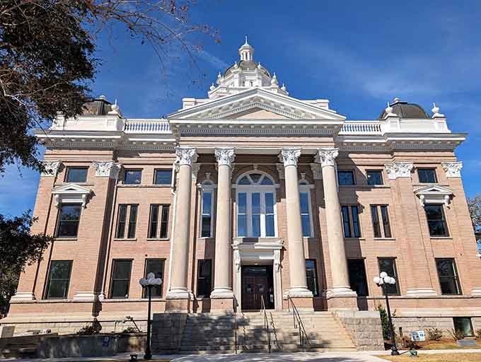 The Lowndes County Courthouse stands as a testament to classical architecture that still impresses without admission fees.