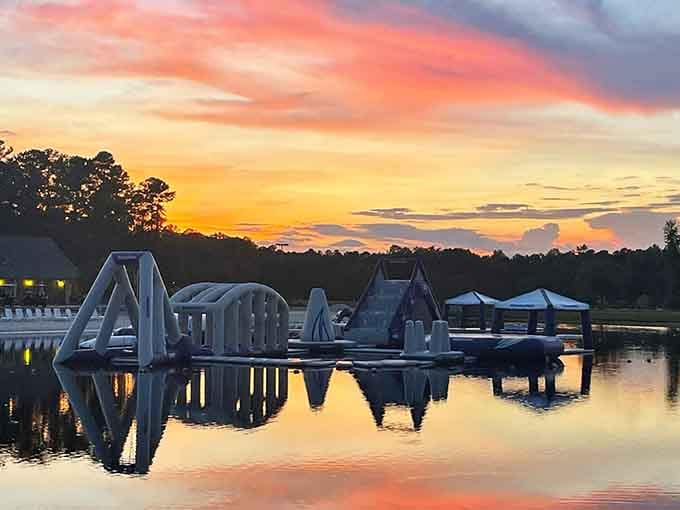 When the sun goes down over WillowTree's lake, the aqua park becomes a silhouette worth every single photograph.