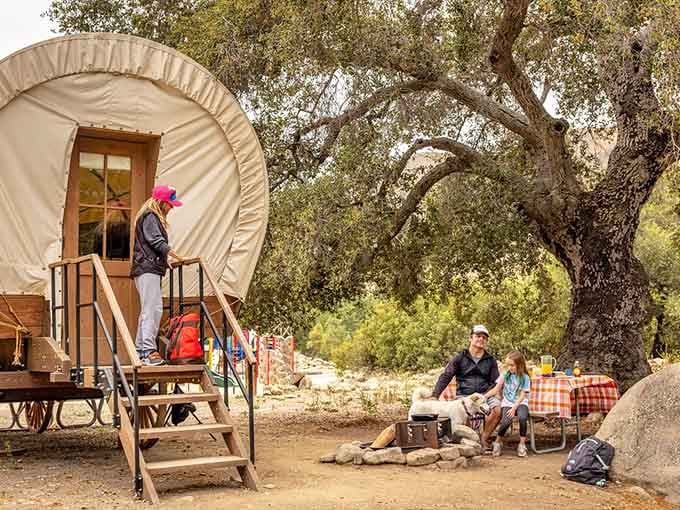 Fire pit ready, picnic table set, and your wagon awaits&mdash;glamping has never looked this historically accurate.