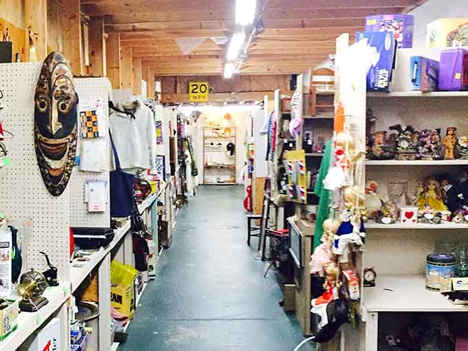 Long aisles, packed shelves, and a wooden tribal mask on the wall reminding you that surprises lurk around every corner.