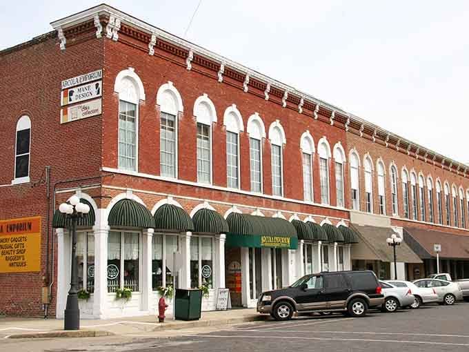 Those elegant arched windows and green awnings whisper stories of prosperity from a time when craftsmanship actually mattered to builders.