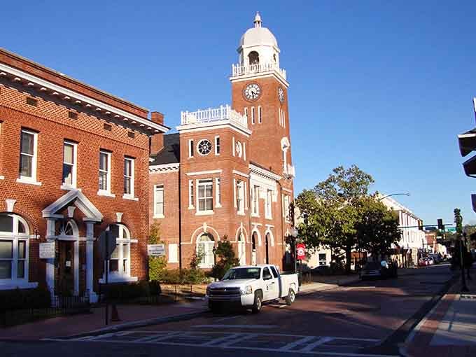 Bainbridge's brick clock tower courthouse rising into a blue sky is the kind of landmark that stops you mid-stride.