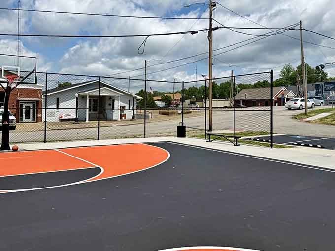 Time to channel your inner Michael Jordan! This vibrant orange and black court looks absolutely pristine and ready for action.