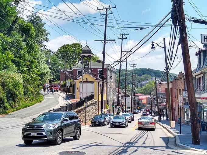 Ellicott City's hilly main street tumbles downward past historic buildings and storefronts, practically daring you to explore every last corner of it.