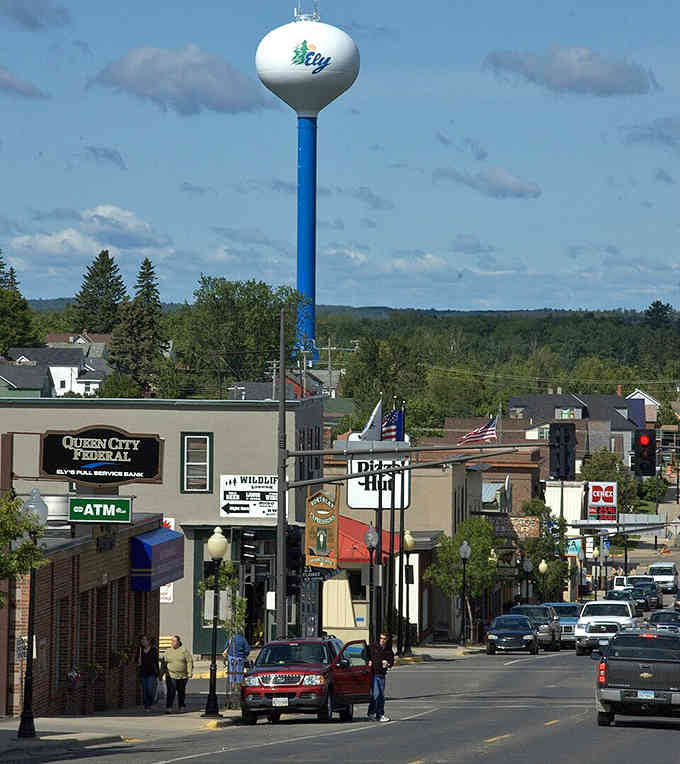 The water tower stands sentinel over main street, reminding everyone that small-town pride reaches skyward too.