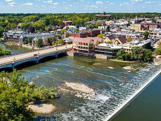Geneva's Fox River wraps around the downtown like nature's own welcome mat, sparkling and wide under a summer sky.