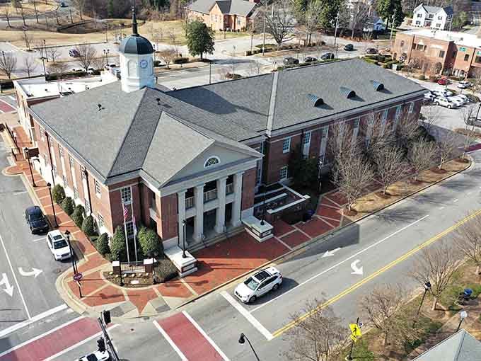 Holly Springs' town hall, with its white columns and copper dome, looks like civic pride was literally built into the architecture.