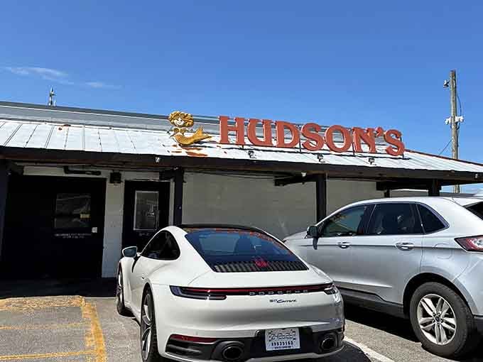 Even a Porsche in the parking lot can't outshine that cheerful golden mermaid welcoming you to fresh dock-side seafood.