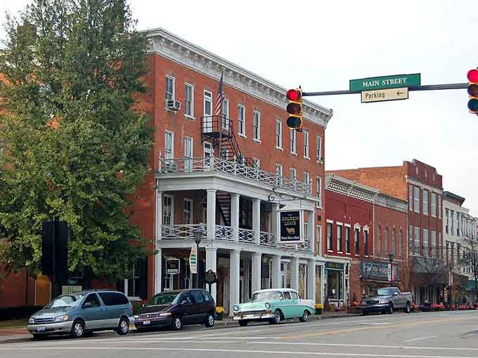 Ohio's oldest inn stands proud on Main Street, its white columns and wraparound balcony dripping with old-world dignity.