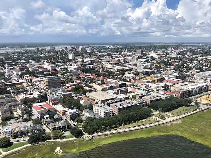 From up here, Mount Pleasant looks like a masterpiece, where sparkling water meets a thriving, sun-drenched city skyline.