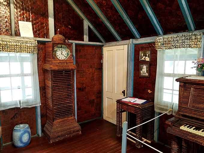 Every piece of furniture crafted from rolled newspapers makes this interior a bibliophile's wildest dream come true.