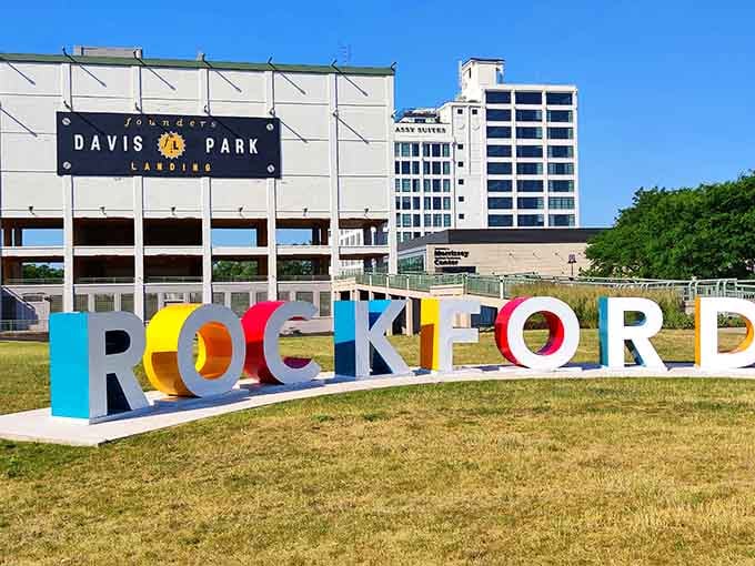 Those giant rainbow letters spell it out loud and clear: Rockford is here, it's proud, and it very much wants you to visit.