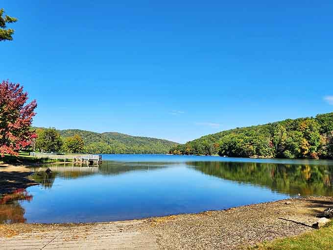 Squantz Pond mirrors the surrounding hills so perfectly, you'll briefly wonder which way is actually up.