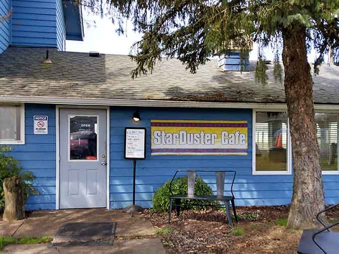 This cozy blue building near the airstrip looks humble from the outside, but the Starduster Cafe is hiding serious charm within.