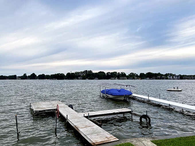 Peaceful docks stretch into calm waters where the biggest decision is whether to fish, swim, or simply watch clouds drift by.