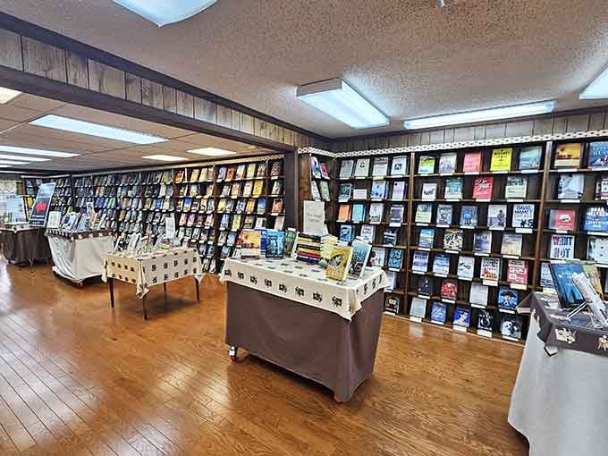 This welcoming bookstore interior invites you to browse for hours among treasures personally autographed by their creators.