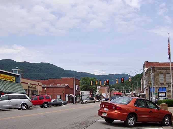 Mountains stacked behind Big Stone Gap's main street make every ordinary errand feel like a scenic adventure.
