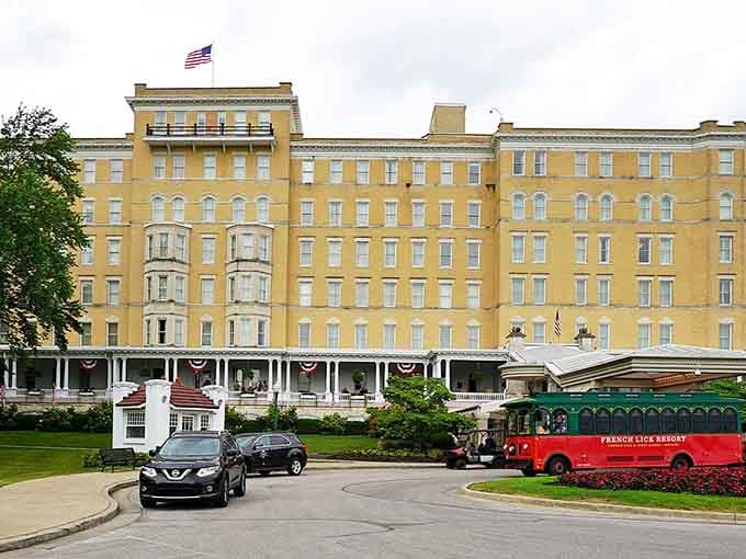 The French Lick Springs Hotel rises like a golden palace, proving that Indiana knows how to do luxury with Midwestern hospitality.