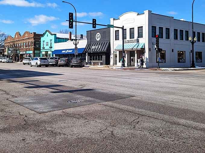 Geneva's downtown intersection in winter has a crisp, no-nonsense beauty that says this town means business even in the cold.