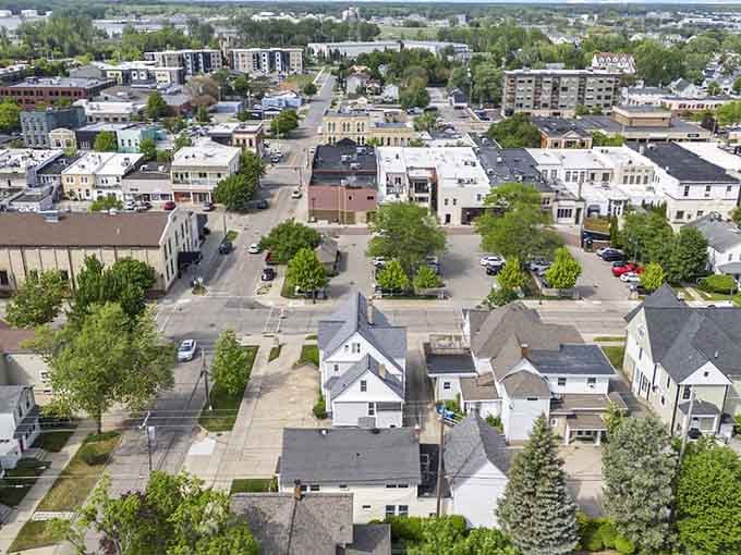 From above, this charming grid reveals a community where neighbors still know each other's names and stories.