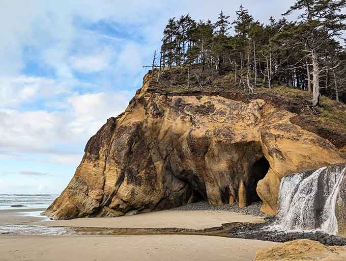 Centuries of wave action sculpted this golden sandstone headland into flowing curves that no architect could ever dream up.