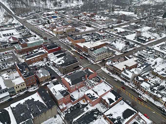 From above, Lebanon's snow-dusted rooftops look like a holiday card that someone actually bothered to mail.