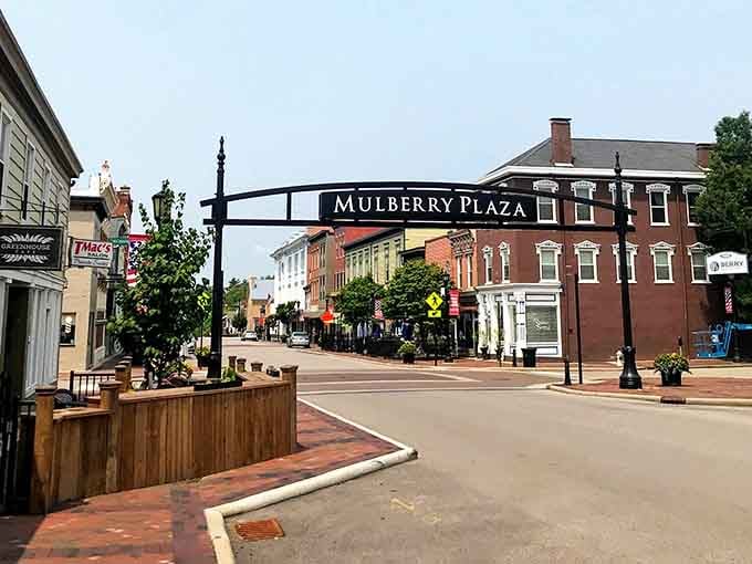 The Mulberry Plaza archway welcomes you into a downtown where antique shops and excellent restaurants share equal billing.