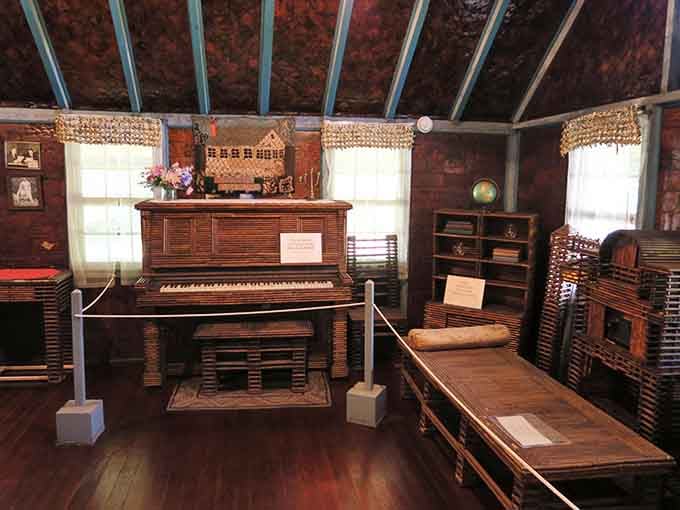 The piano sits center stage in this paper palace, where yesterday's headlines became today's most unusual musical instrument.