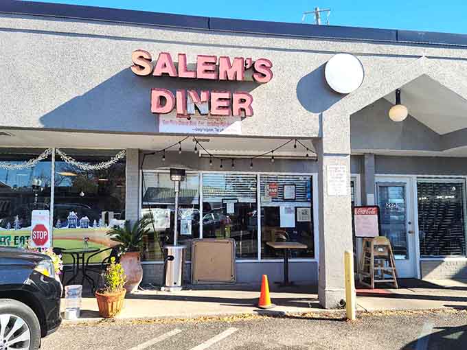 String lights, a sunny facade, and a cheerful entrance make Salem's Diner impossible to walk past twice.