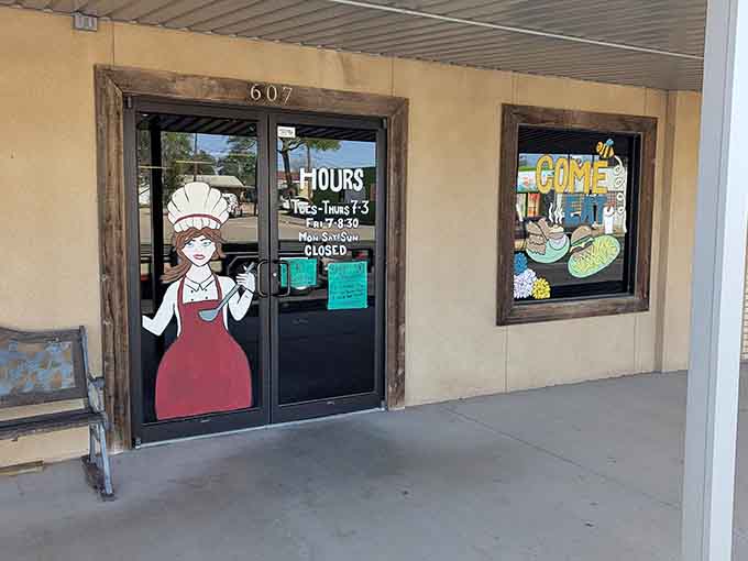 That cheerful painted chef on the glass door and the colorful "Come Eat" window art make the warmest welcome in all of West Texas.