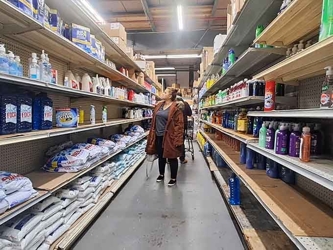 Aisle after aisle of household staples stacked ceiling-high, because smart shopping never goes out of style.