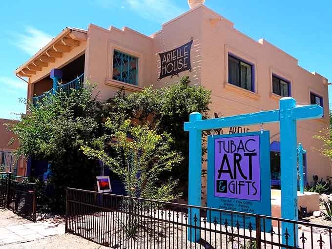 That bold turquoise sign outside Arielle House practically shouts, "Come inside, something wonderful is waiting for you!"