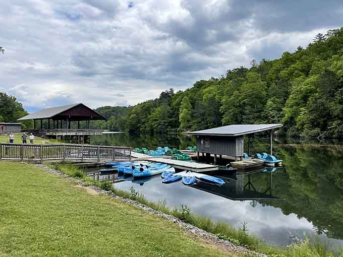 A fleet of bright blue kayaks waiting at Vogel's dock is an open invitation that's very hard to decline.