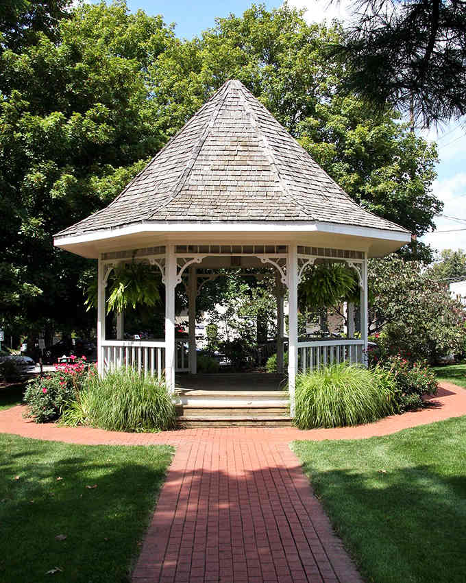 This white gazebo tucked inside Zionsville's park is the sort of spot where you sit down for five minutes and stay for an hour.