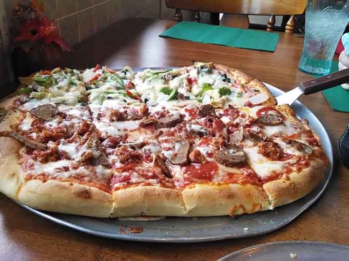 Half meat lover, half veggie, all magnificent. Sharing a pizza has never looked this gloriously complicated and satisfying.