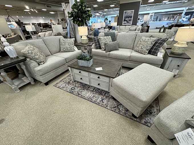 Furniture shopping at outlet prices means your living room makeover won't require selling your actual living room first.