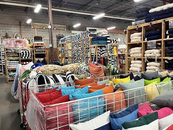 A whole section dedicated to finished pillows in every color, because sometimes creativity means taking the shortcut home.