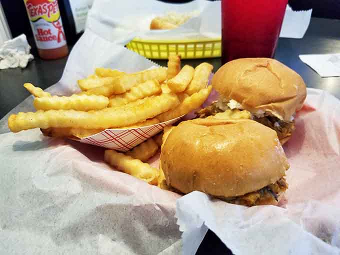 Two sliders and a mountain of crinkle fries walk into a diner. Nobody leaves disappointed. Nobody.