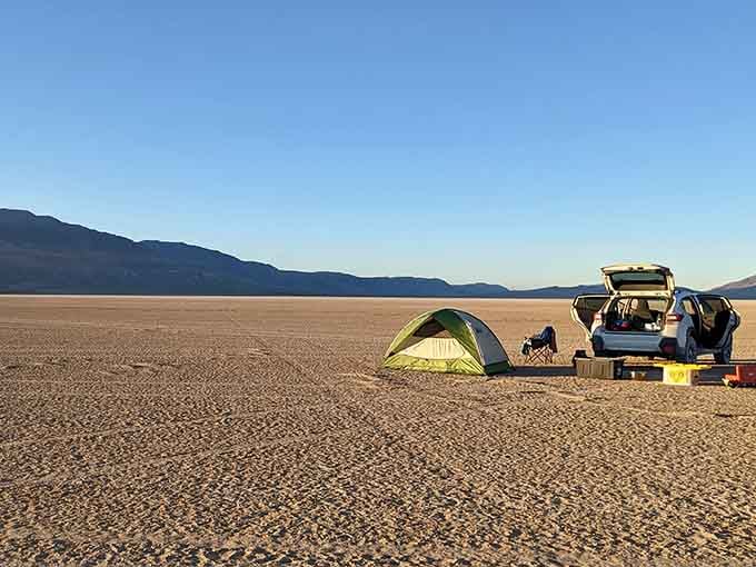 Morning light catches your campsite in golden hour perfection, proving the best hotels have no walls or room service.